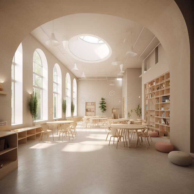 Modern Library with Colorful Furniture and Interactive Learning Spaces ...