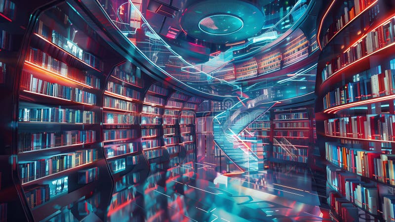 Modern Library Interior with Bookshelves and Educational Resources ...