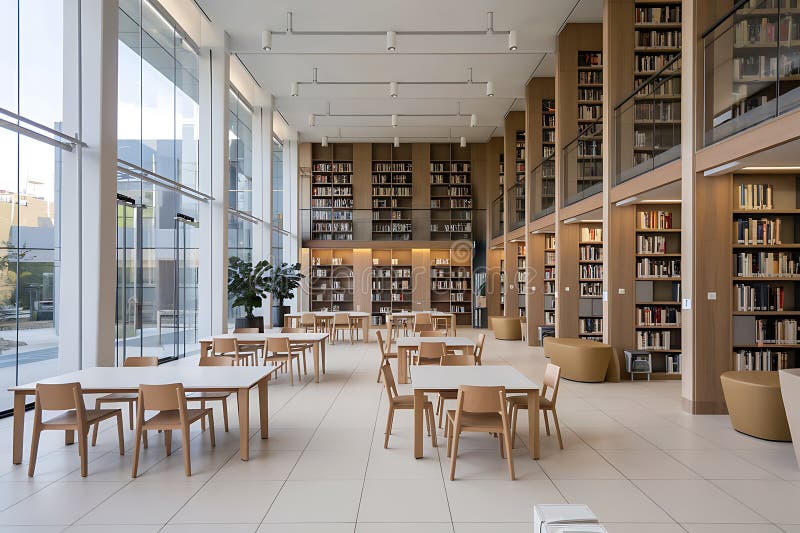 Modern Library Interior Design with Abundant Natural Light Stock ...