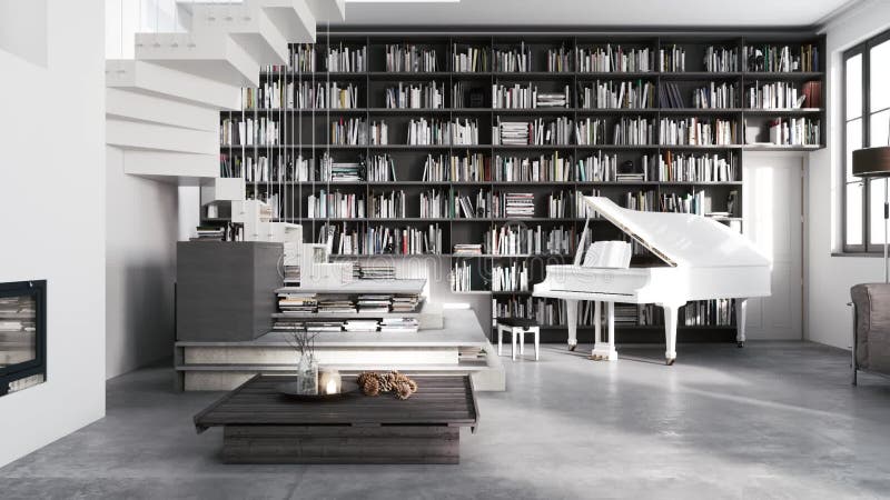 Modern Library Interior Design. Stock Video - Video of literature ...