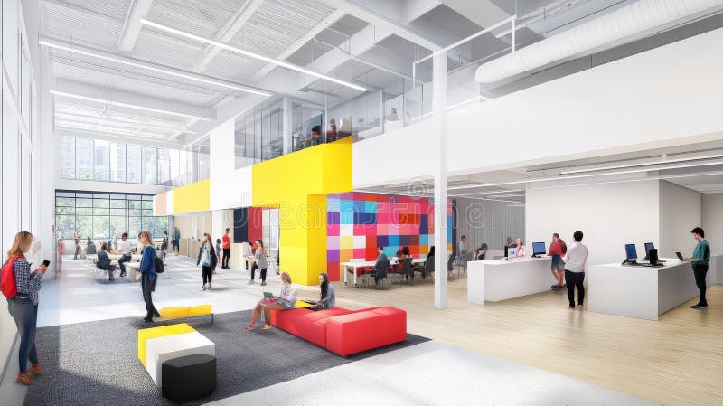 Modern Library Interior Design Concept Stock Illustration ...