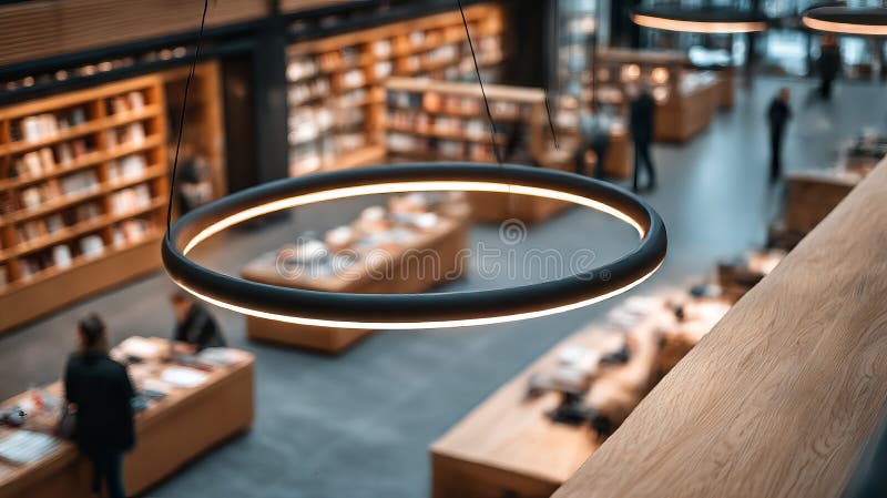Modern Library Interior Design with Stylish Lighting Fixture with Clean ...