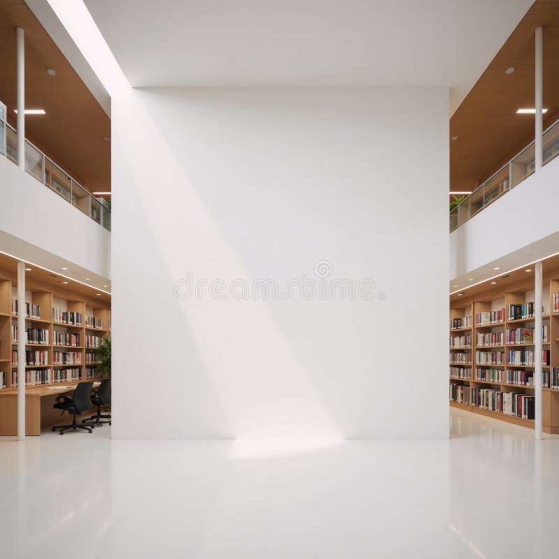 Modern Library Interior with an Empty Wall Ready for Digital Art 3D ...
