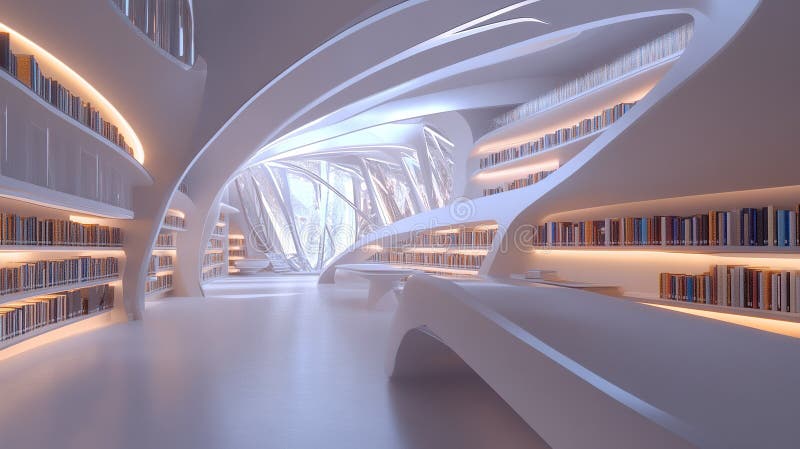 Modern Library Interior Featuring Futuristic Design Elements and Ample ...