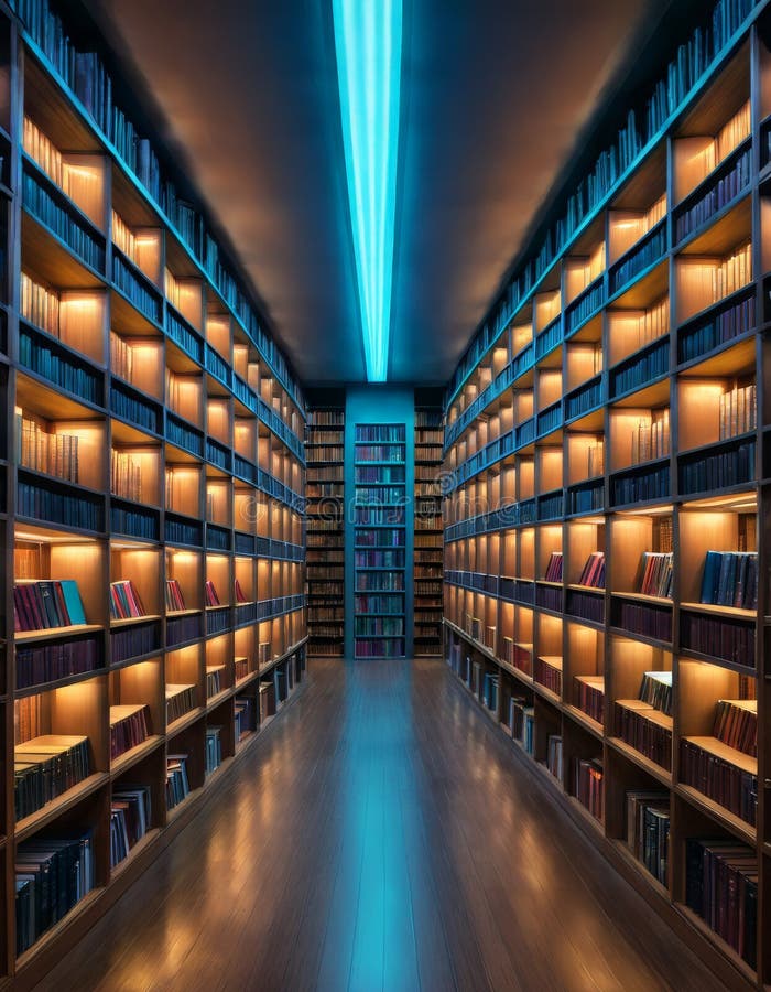 Modern Library Interior with Neon Lighting Stock Image - Image of ...