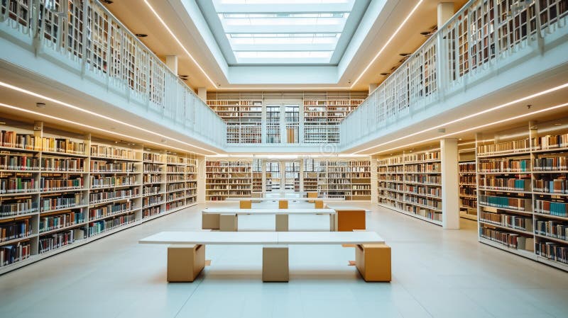 Contemporary Public Library Interior. Resplendent. Stock Image - Image ...