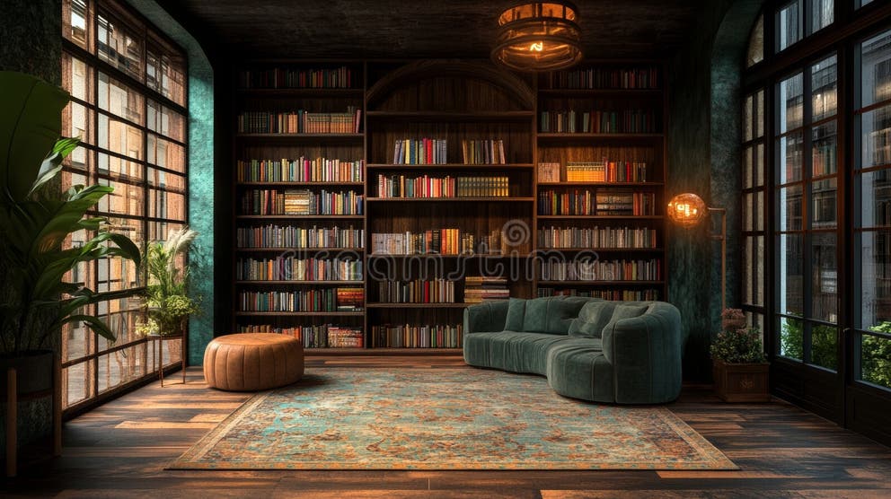 A Modern Library Interior with Sleek E-reader Docking Stations and a ...