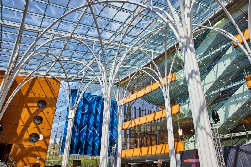 Modern Library Interior with White Supports and Glass Ceiling ...