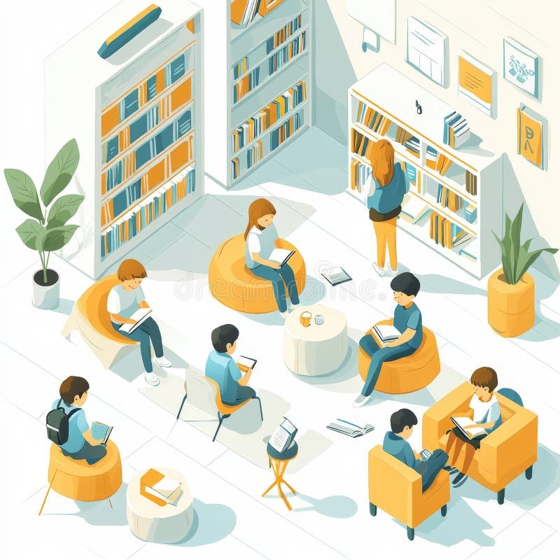 Modern Library Learning Center Stock Illustration - Illustration of library, modern: 349154076