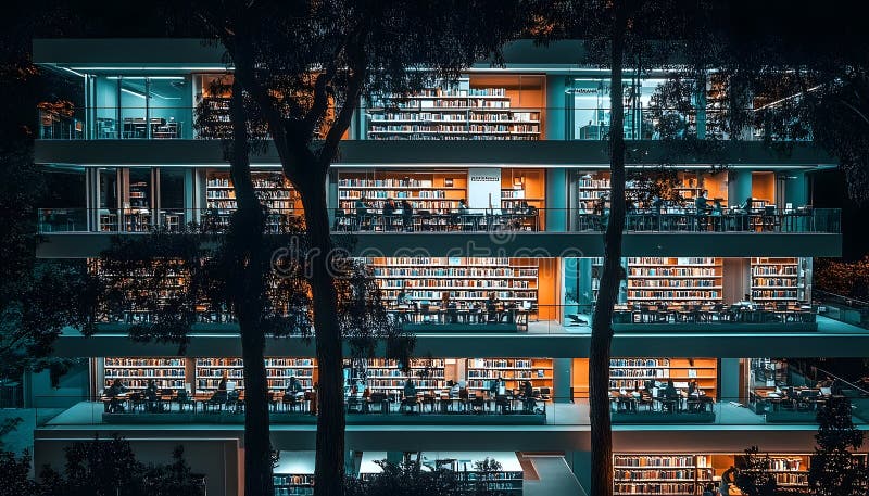 Night Library Glow stock illustration. Illustration of illumination ...