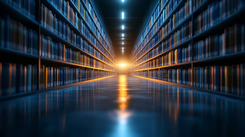 Modern Library with Open Book on Floor Stock Illustration ...