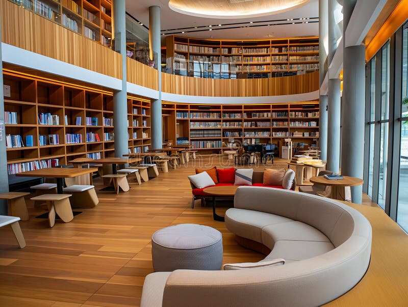Modern Library with Open Spaces, Chairs and Book Stacks. a Modern Light ...