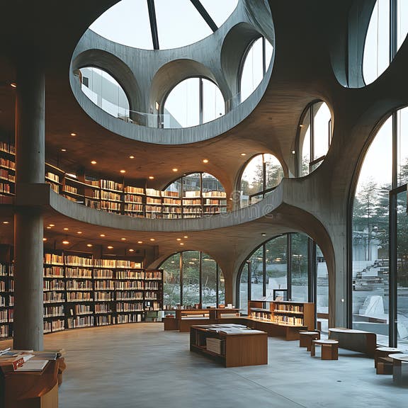 Modern Library with Organic Architecture Stock Illustration ...