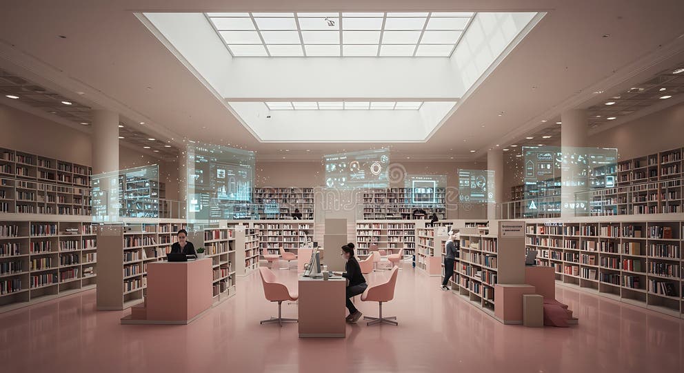 Modern Library Space with Advanced Technology Interfaces and Augmented ...