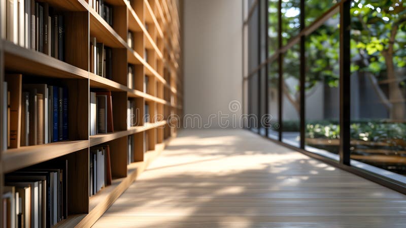 Modern Library Space, Towering Shelves, Natural Light from Large ...