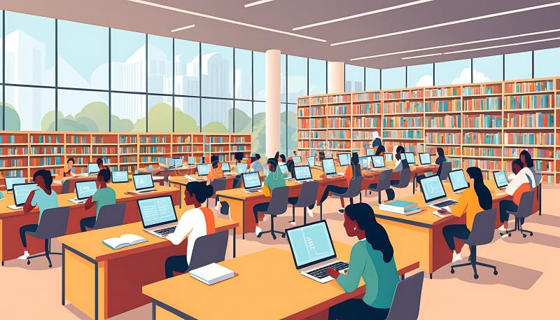 Modern Library Study Hall stock illustration. Illustration of ...