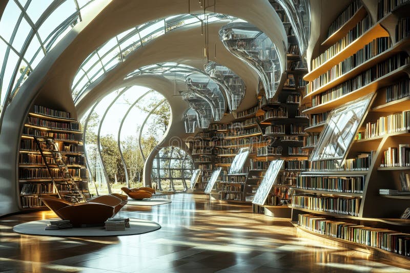 Modern Library with Unique Architecture and Natural Light Stock Image ...