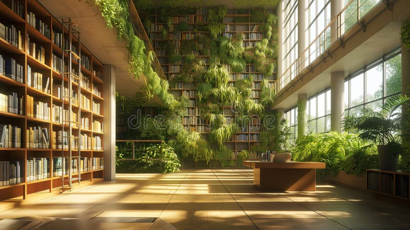 Modern Library with Vertical Garden and Abundant Natural Light ...