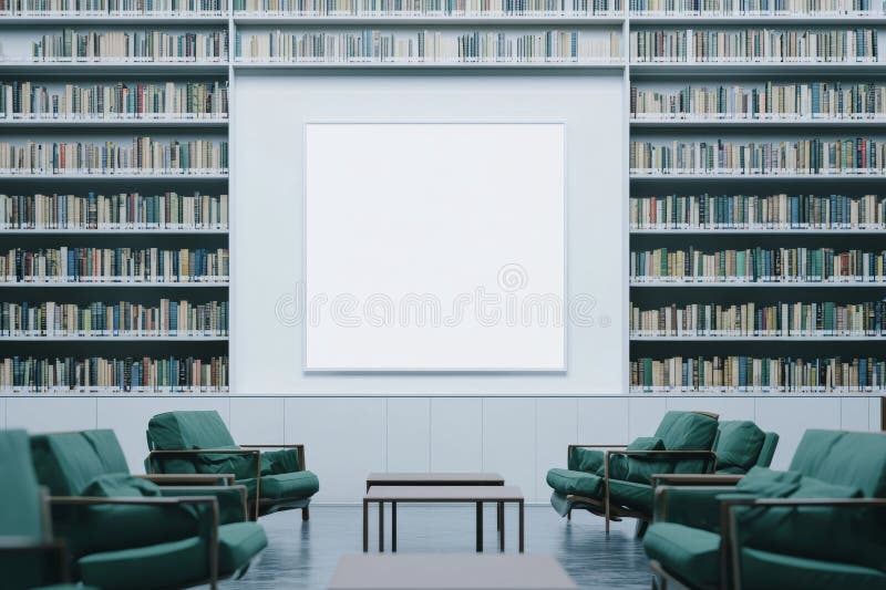 In this Modern Library with White Walls and Green Seating, There is an ...
