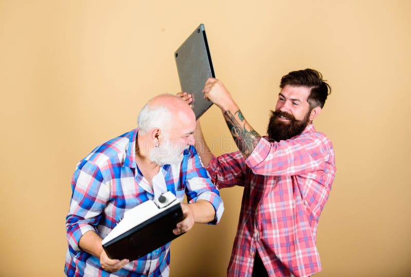 Modern Life and Remnants of Past. Old Generation. Digital Technologies ...