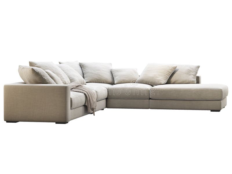 Modern Light Beige Corner Fabric Sofa with Chaise Lounge. 3d Render ...