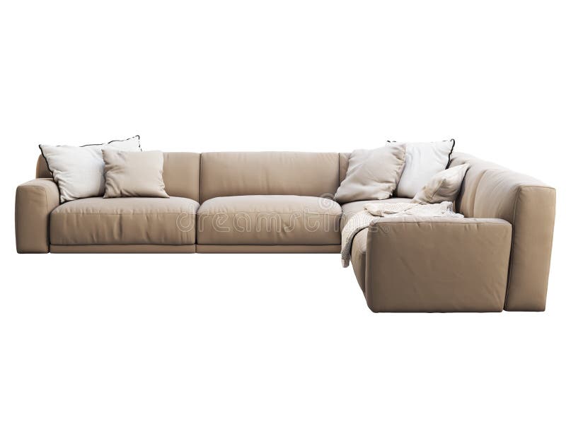 Modern Light Beige Corner Fabric Sofa with Pillows and Knitted Blanket ...
