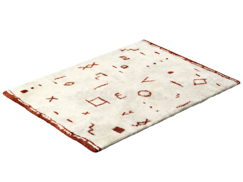 Modern Light Beige Fluffy Rectangular Carpet with a Red Nordic Pattern ...