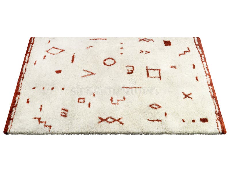 Modern Light Beige Fluffy Rectangular Carpet with a Red Nordic Pattern ...