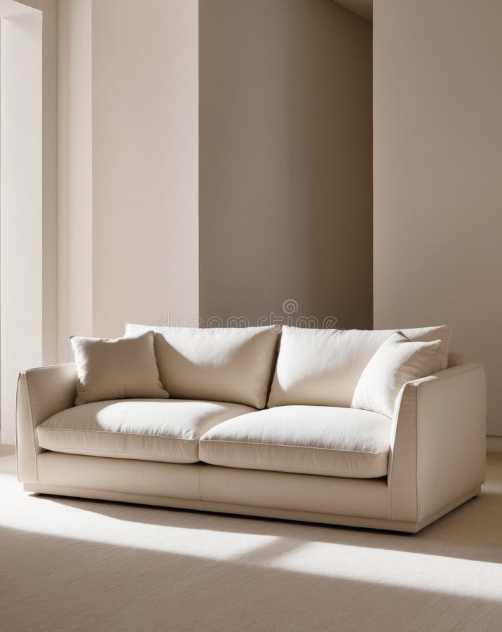 Modern Light Beige Sofa with Plush Cushions. Stock Photo - Image of ...