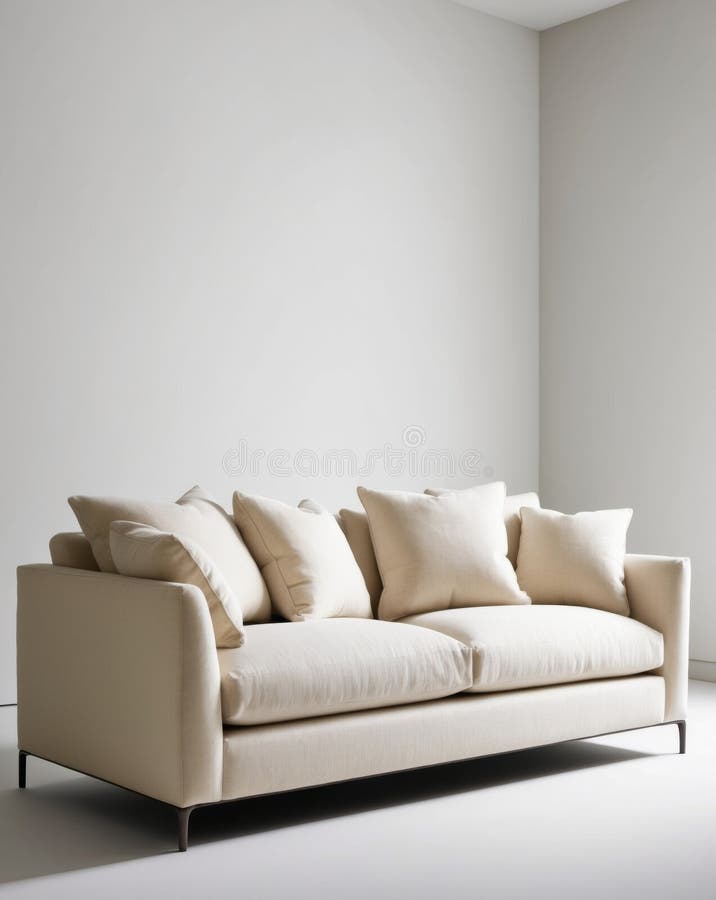 Modern Light Beige Sofa with Plush Cushions. Stock Image - Image of ...