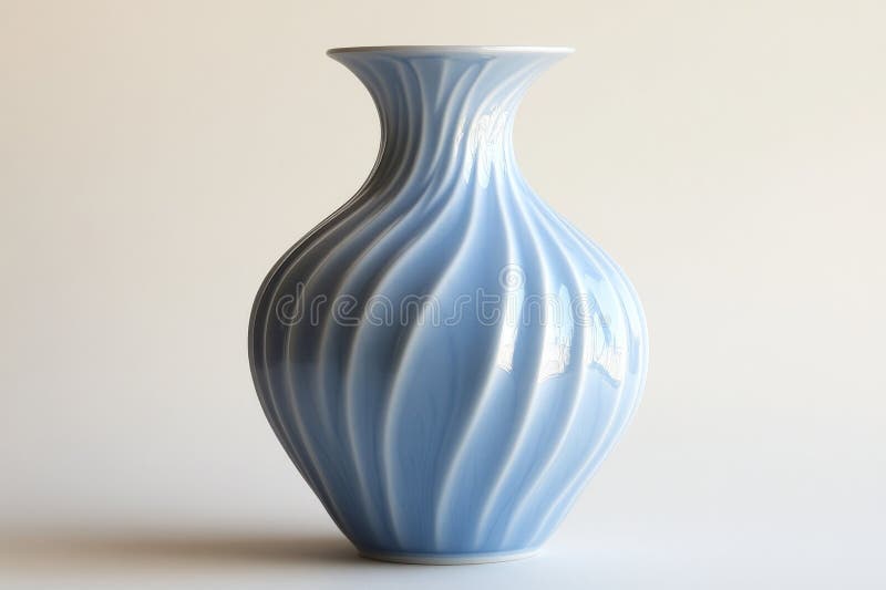 Modern Light Blue Ceramic Vase with Wavy Design on a White Background Stock Image - Image of ...