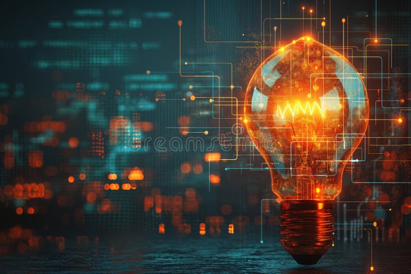 Futuristic Light Bulb with Digital Circuit Concept Stock Image - Image ...