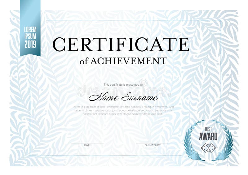 Modern Light Certificate Template with Blue Silver Metallic Floral ...