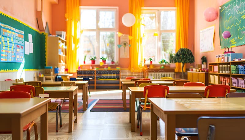 Modern Light Class Room in Children School Stock Image - Image of ...