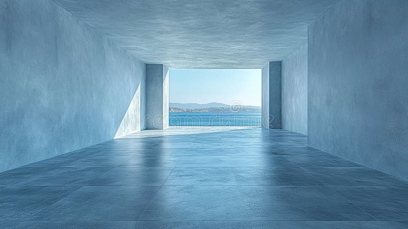 Modern, Light-filled Interior Space with Ocean View Stock Illustration ...