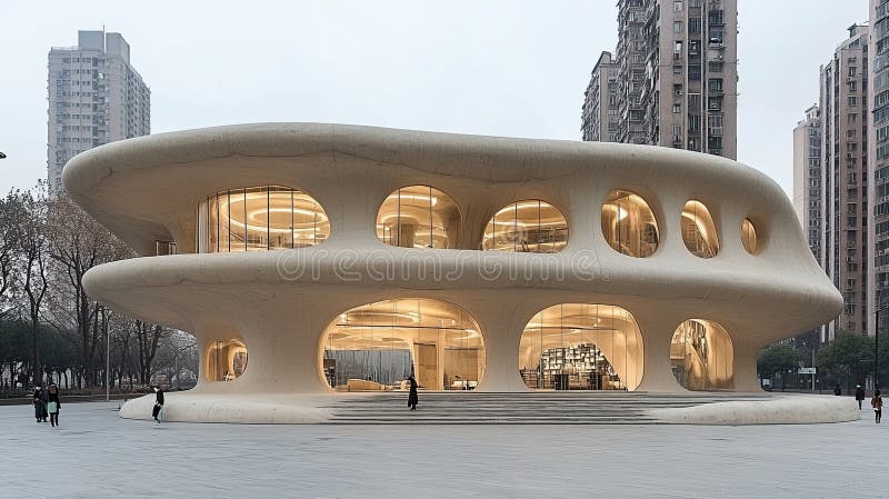 Modern, Light-filled Library Building with Organic, Flowing Form Stock ...