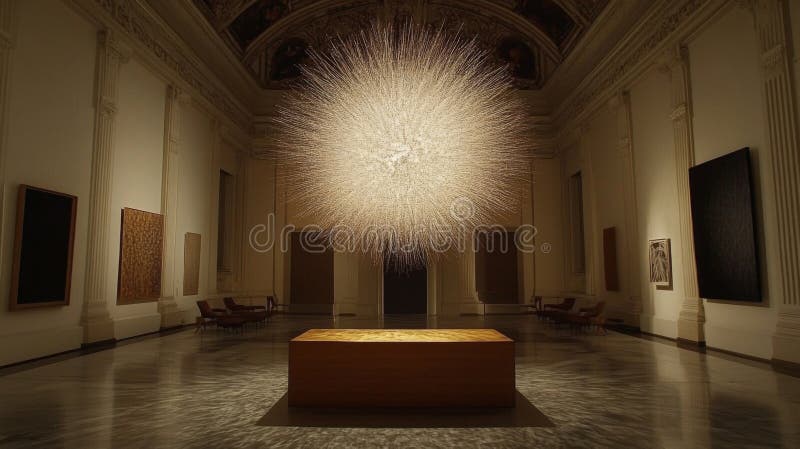 Modern Light Installation in Grand Hall Stock Illustration ...