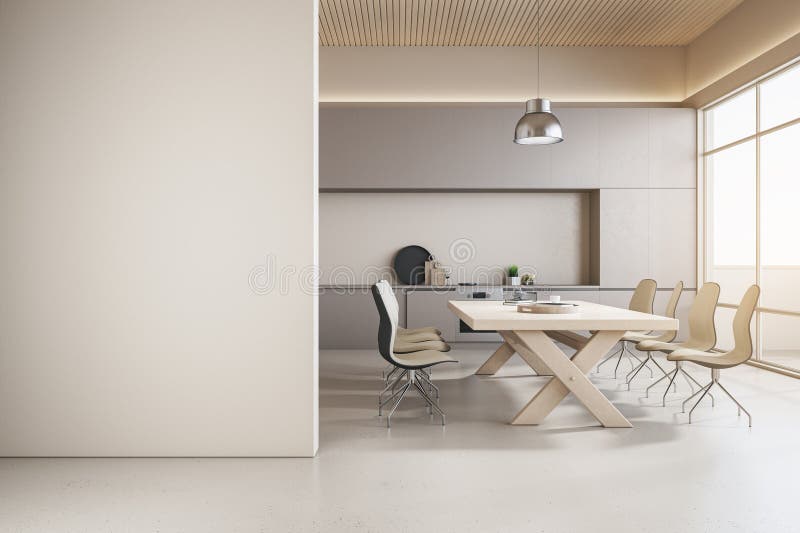 Modern Kitchen Dining Area with Empty White Mock Up Place on Wall ...