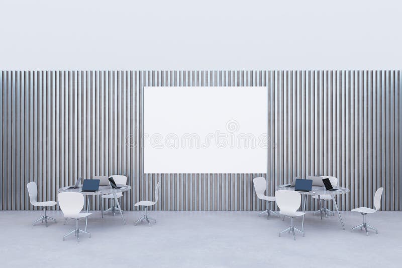 Modern Light Metal Wall Office Design with Clean Mock Up Poster. 3D ...