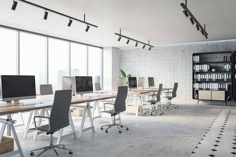Modern Light Open Space Office Interior Design. Stock Illustration ...