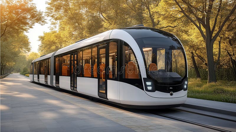 Modern Light Rail Train on a Park Pathway Stock Illustration ...