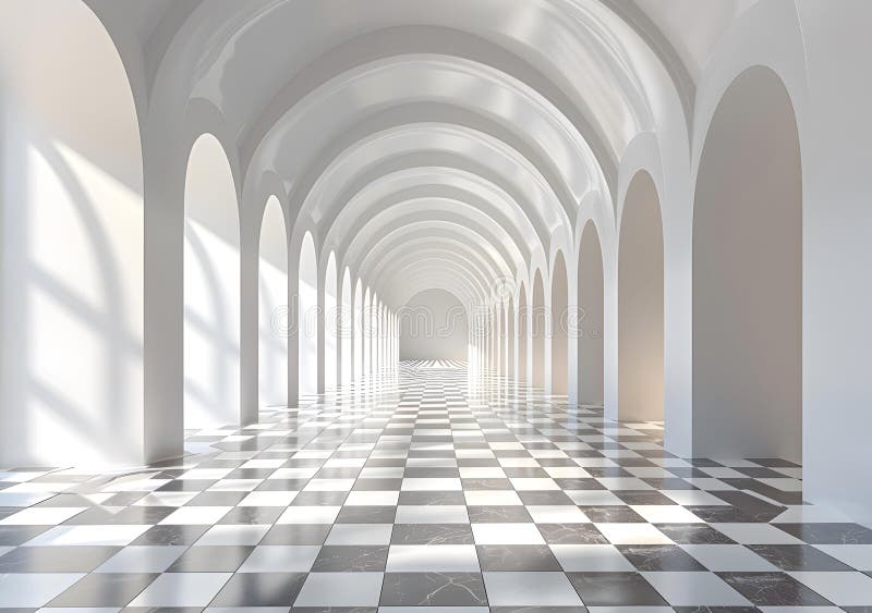 Modern Light and Shadow Black and White Interior Arch Hallway Corridor ...