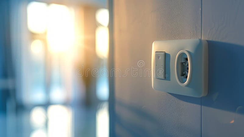 Modern Light Switch and Electrical Outlet on a Wall with Soft Morning ...