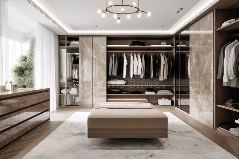 Modern Light Walk in Wardrobe with Window, Created Using Generative Ai ...