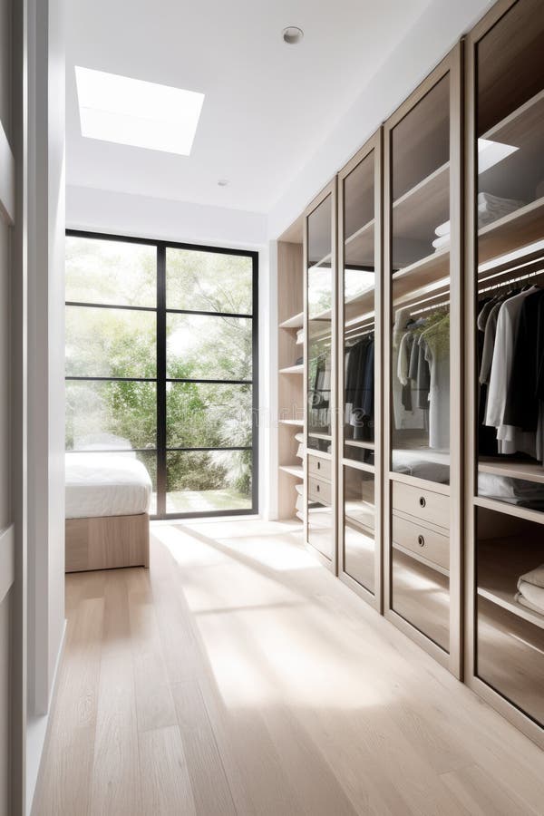 Modern Light Walk in Wardrobe with Window and Skylight, Created Using ...