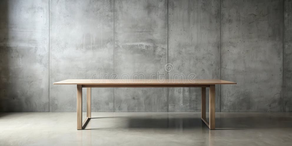 Modern Light Wood Rectangular Table Against a Textured Concrete Wall ...
