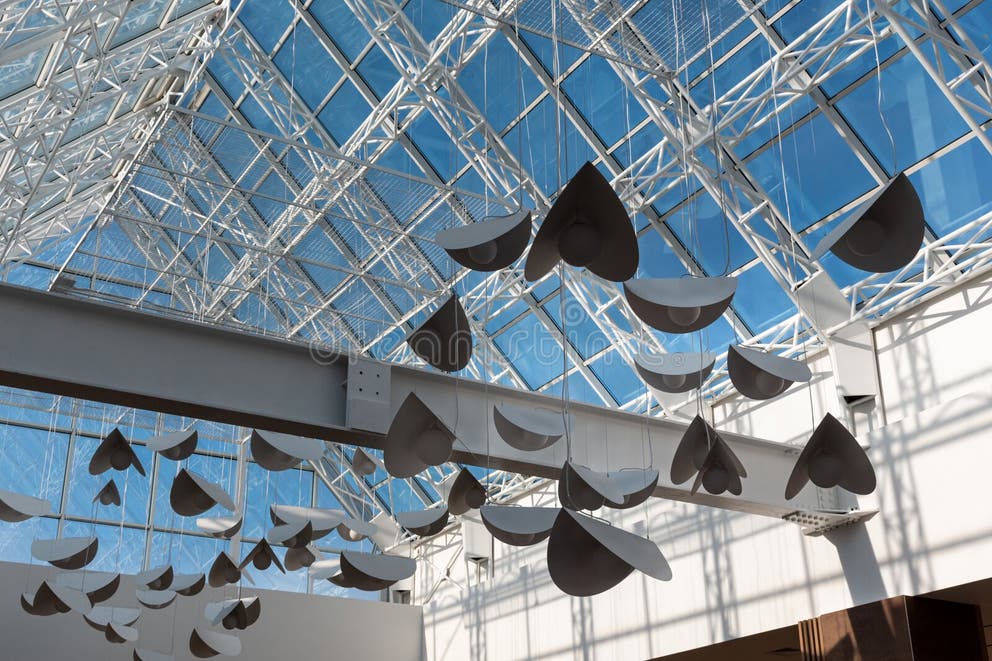 Modern Lighting Fixtures on the Background of Glass Ceiling Stock Image ...