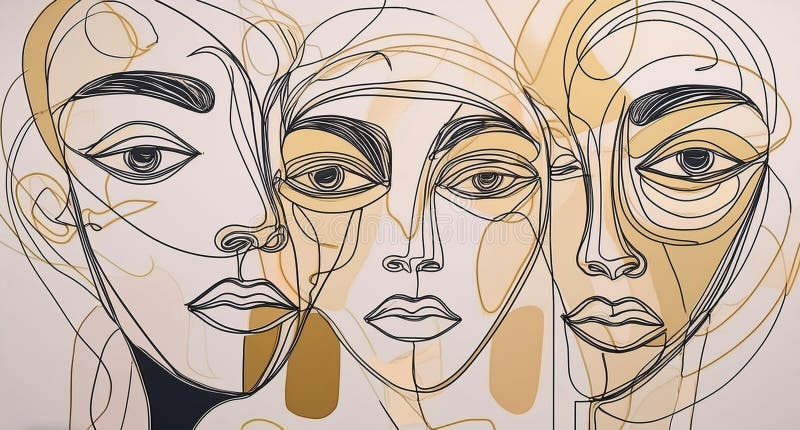 Modern Line Art Faces- stock illustration. Illustration of outlines ...