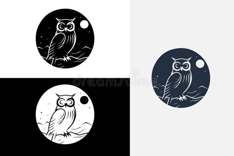 Modern Line Art Owl Circle Vector White Logo Sample Clean Design Art ...