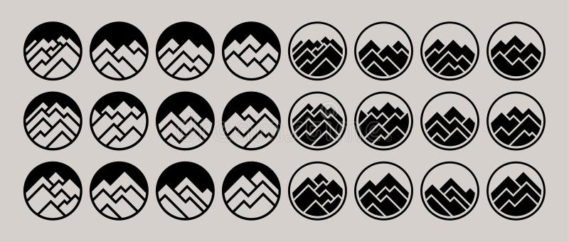 Modern Line Mountain Circle Logo Design Set Stock Vector - Illustration ...